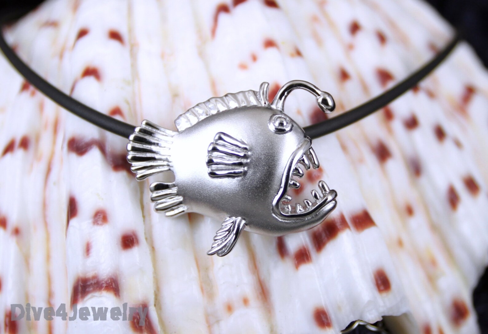 Angler Fish Necklace Sterling Silver Satin Matte Fish Pendant Deep Sea ...