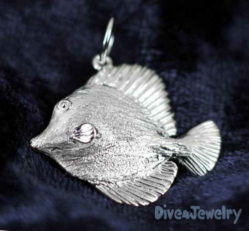 Yellow Tang Fish Pendant in Solid 925 Sterling Silver Rhodium Plated ...