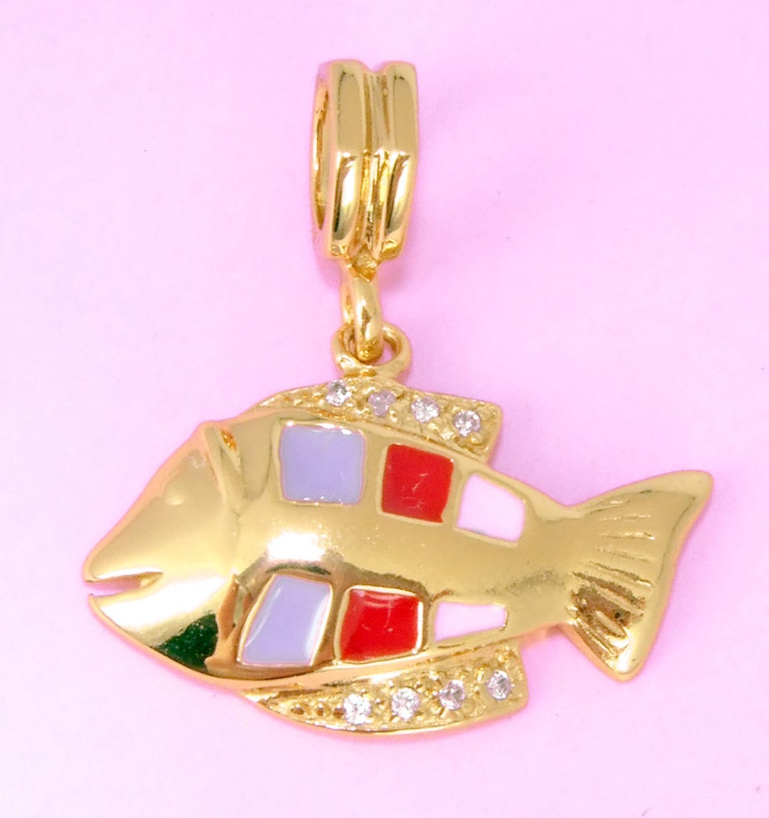 Cz Fish Colorful Enamel Sterling Silver Gold Plated Charm Pendant for ...