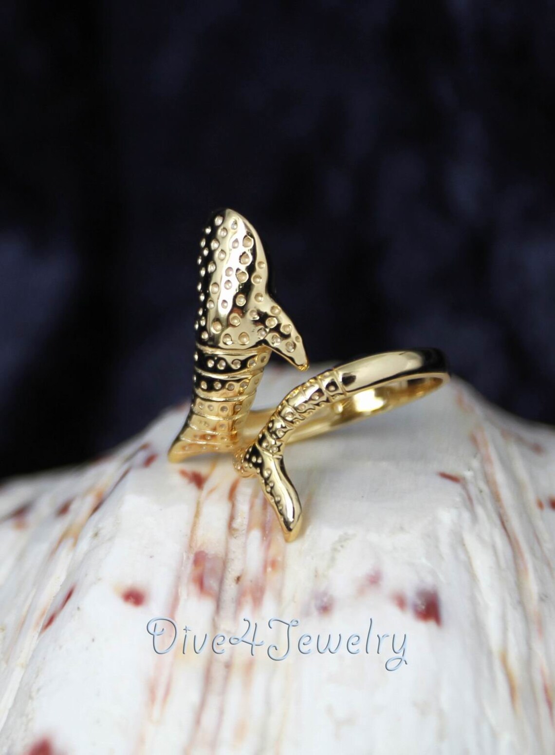 Whale Shark Ring in Sterling Silver Gold Plated Wrap Ring Size ...