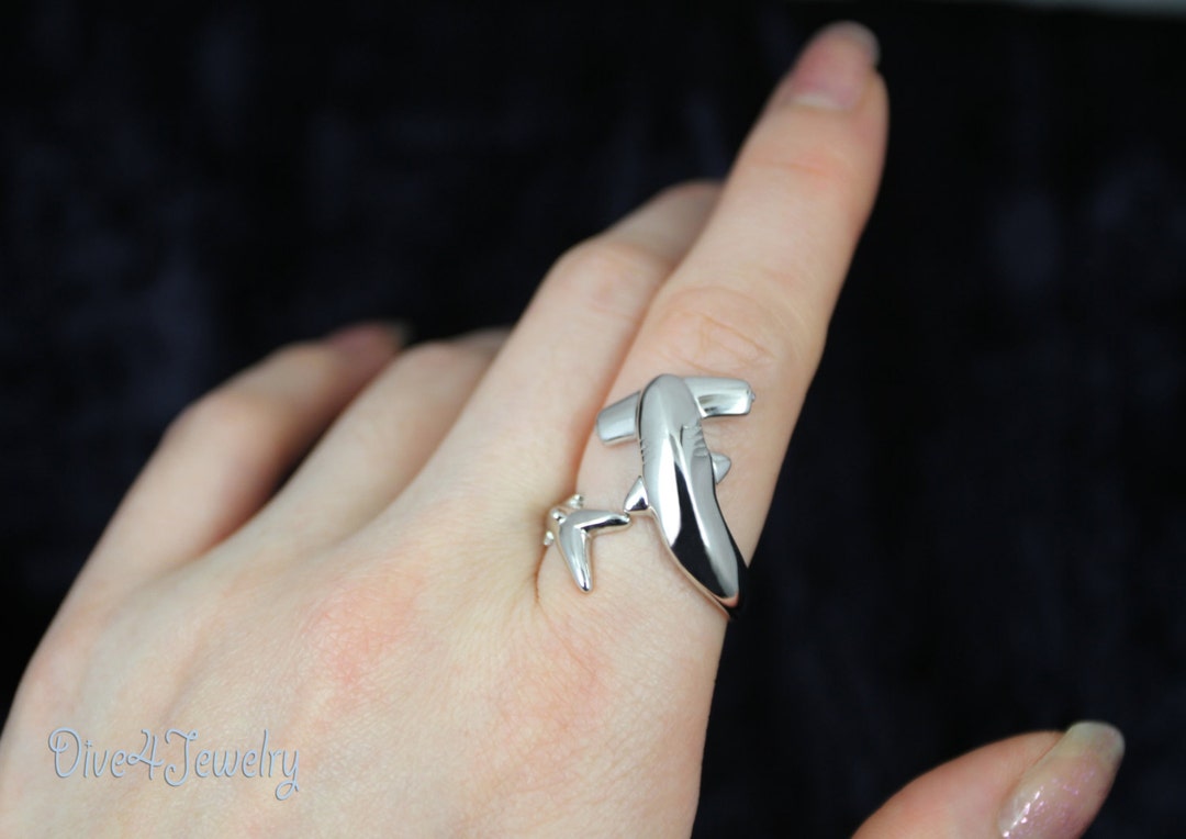 Hammerhead Shark Wrap Ring in Sterling Silver Size Adjustable Ocean ...