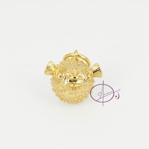 Little Puffer Fish Charm Sterling Silver Gold Plated 3D Pufferfish ...