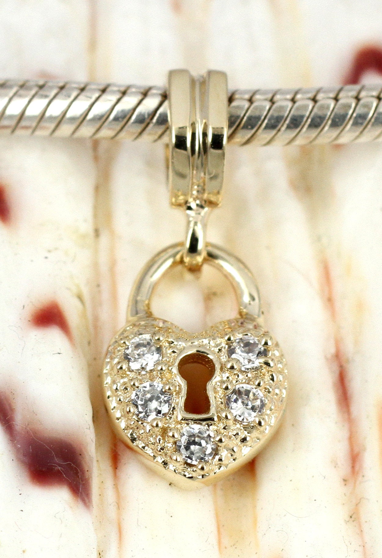 Love Heart Lock Charm Solid 9K 9ct Gold or Rose Gold With Cz Gemstones ...