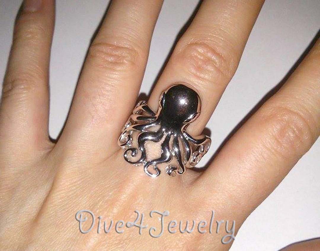 Octopus Ring in Solid 925 Sterling Silver Open Wrap Ring Size ...