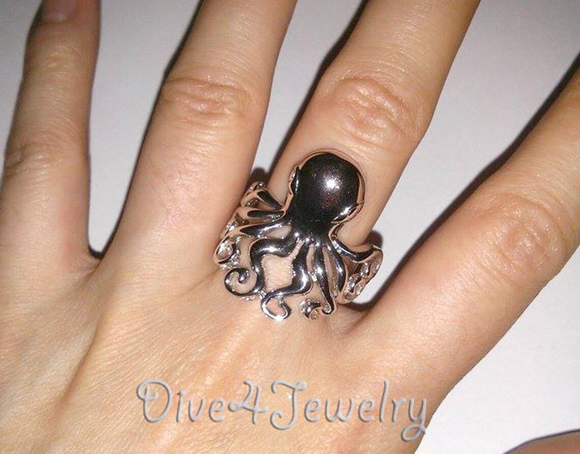 Octopus Ring in Solid 925 Sterling Silver Open Wrap Ring Size | Etsy