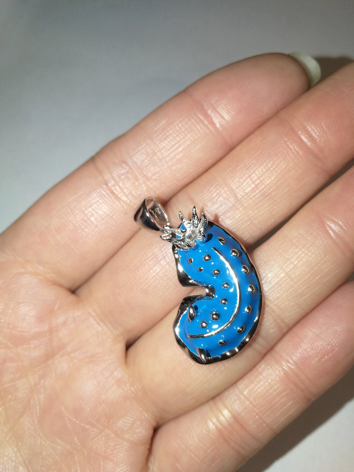 Sea Slug Nudibranch Necklace Sterling Silver Aqua Blue Enamel | Etsy
