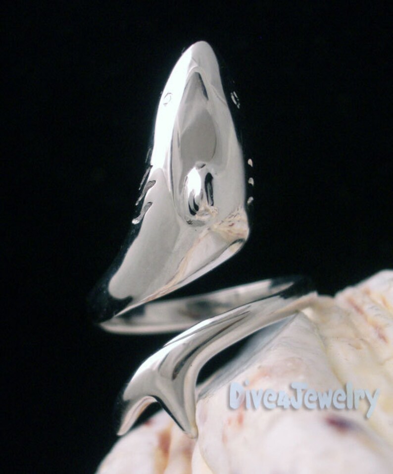 Shark Ring in Sterling Silver Great White Shark Wrap Ring Size - Etsy