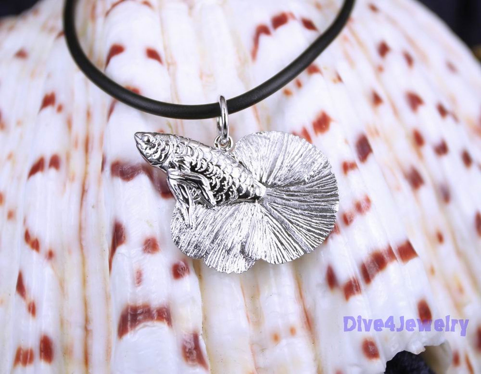 3D Betta Fish in Sterling Silver Pendant With Necklace Siamese Fighting ...