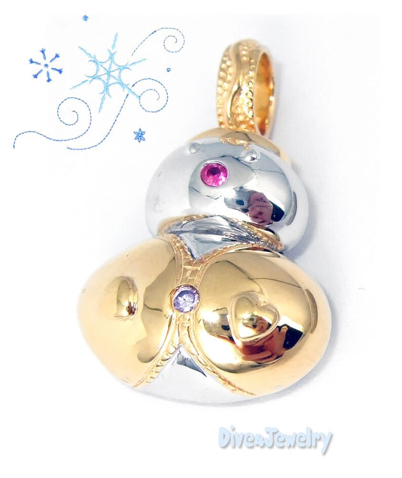 Snowman Pendant, Sterling Silver Gold Plated Two Tone Christmas ...