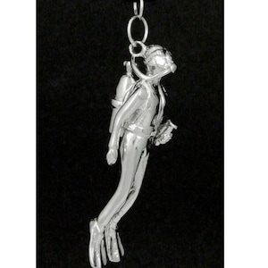 Scuba Diver Pendant Necklace Solid 925 Sterling Silver 3D Large Scuba ...