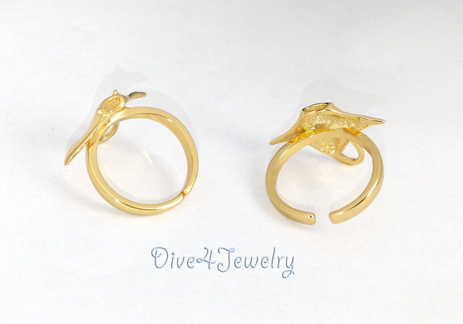 Manta Ray Ring Gold Plated Solid 925 Sterling Silver Open Band Ring ...