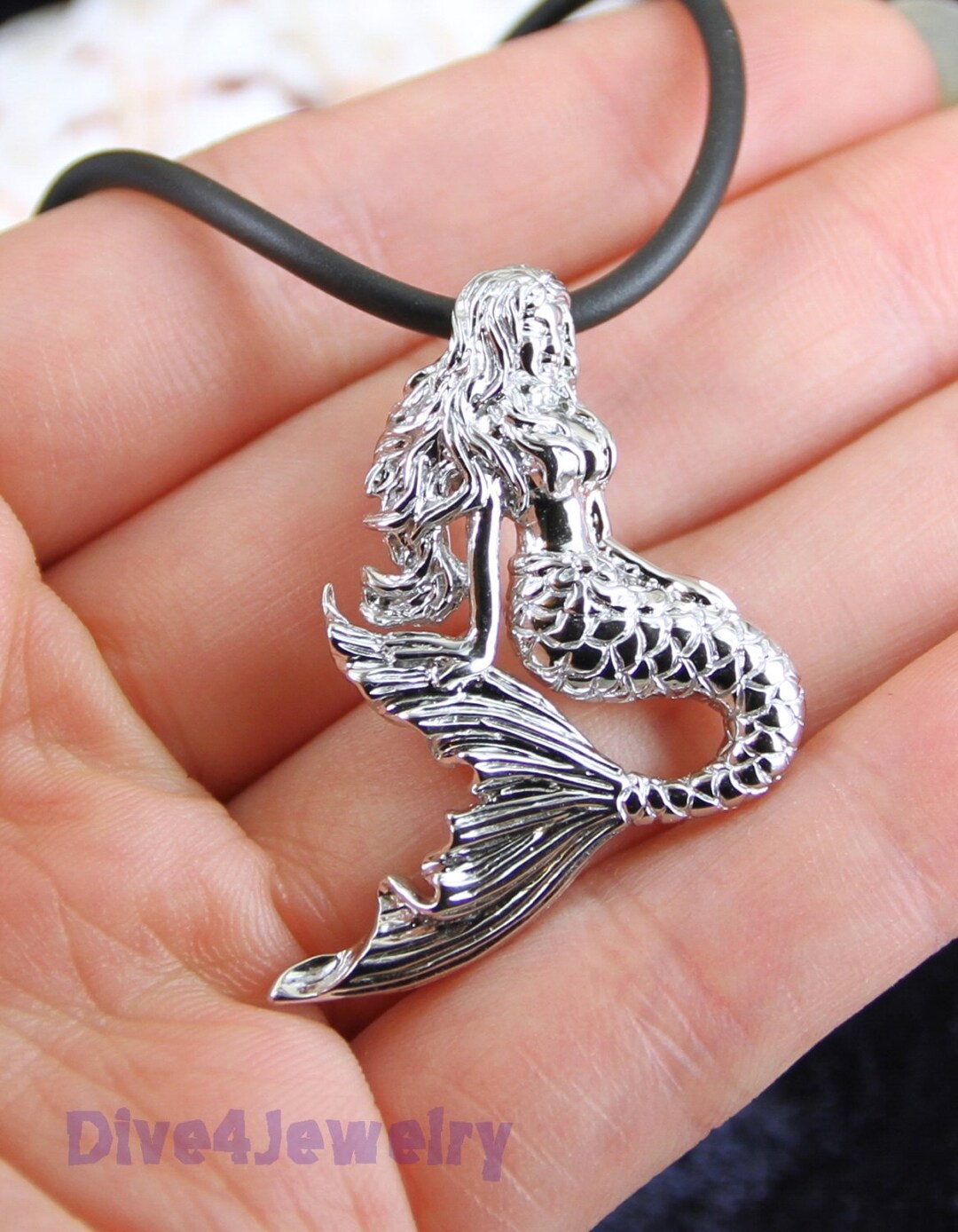 Mermaid Necklace Solid 925 Sterling Silver Pendant Highly Detailed ...