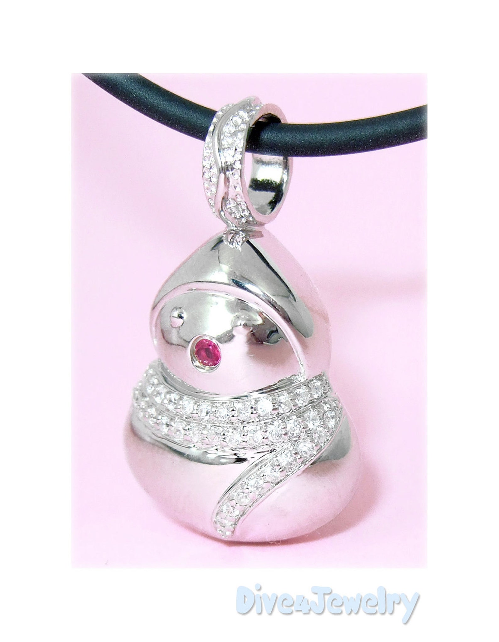 Snowman Pendant Necklace Sterling Silver Cz Scarf Snowgirl Pendant With ...