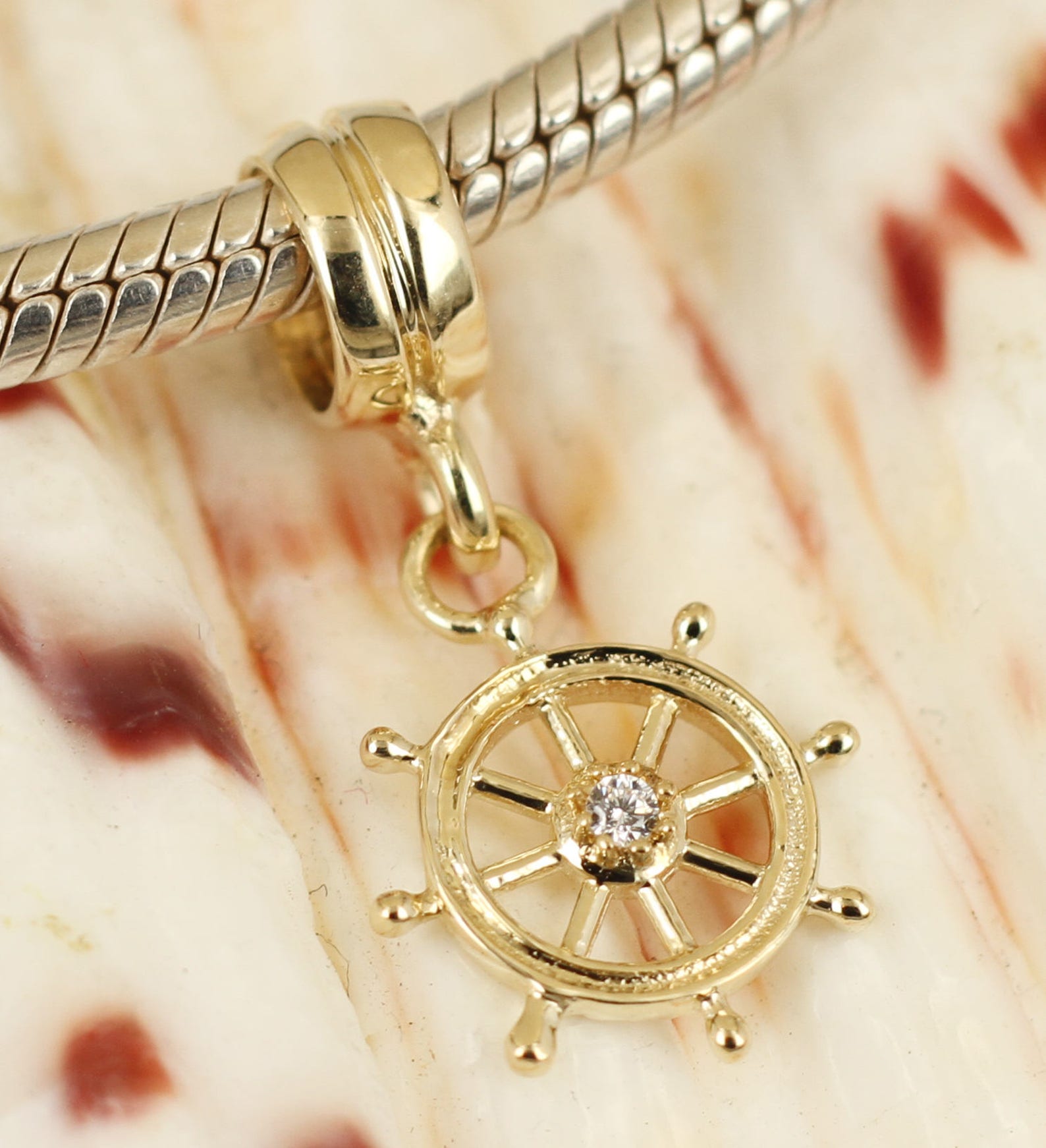 Ship Wheel Charm in Genuine Solid 9ct 9K Yellow Gold CZ Ship | Etsy