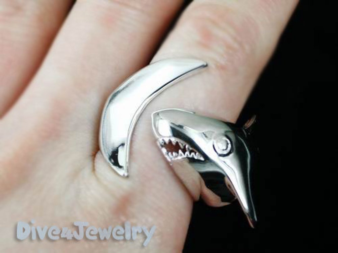 Shark Ring in Solid Sterling Silver Size Adjustable Stylish Big Great ...