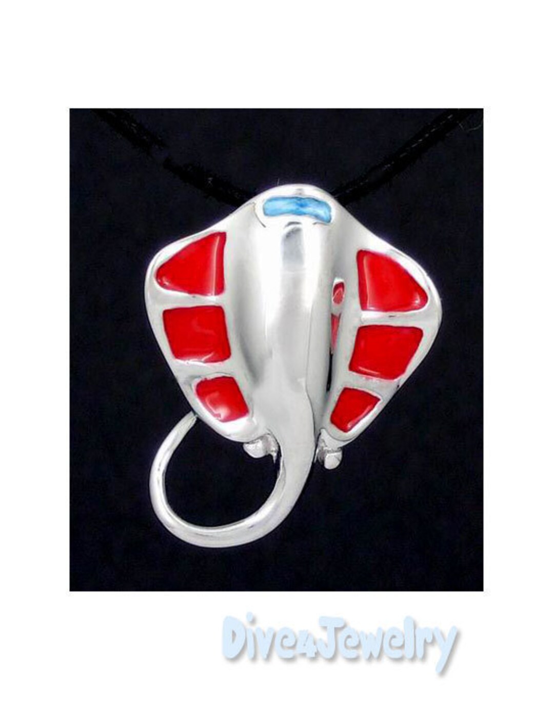 Sting Ray Necklace Sterling Silver Red and Blue Enamel Ray Fish Pendant ...