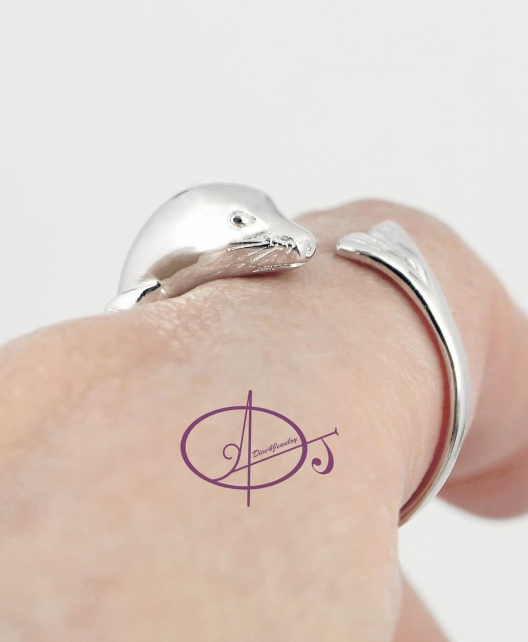 Seal Ring Solid 925 Sterling Silver Rhodium Plated Size Adjustable Wrap ...