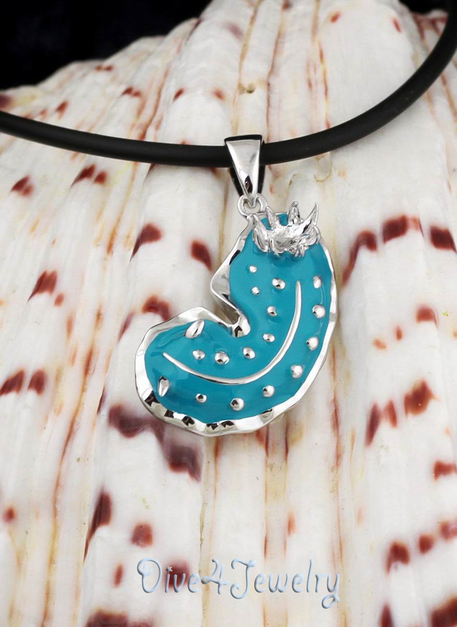 Sea Slug Nudibranch Necklace Sterling Silver Aqua Blue Enamel | Etsy