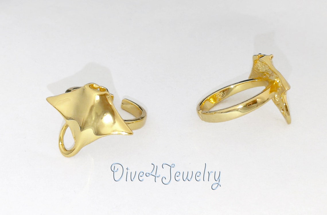Manta Ray Ring Gold Plated Solid 925 Sterling Silver Open Band Ring ...