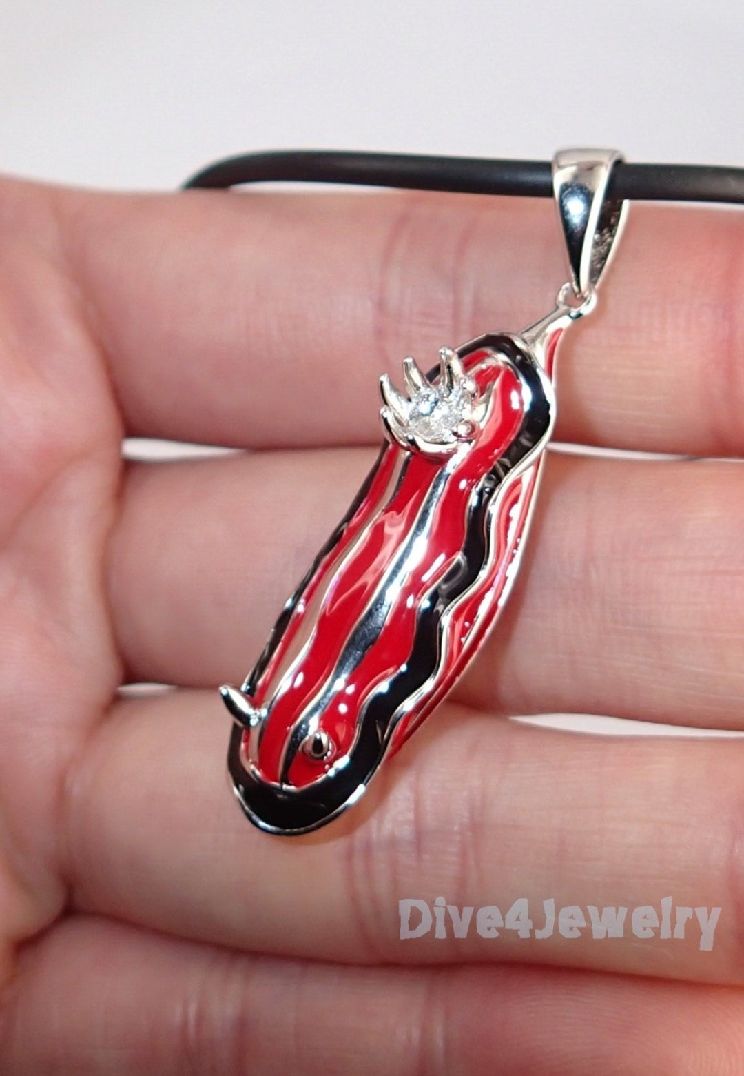 Sea Slug Necklace Nudibranch Necklace Sterling Silver Colourful Red and ...