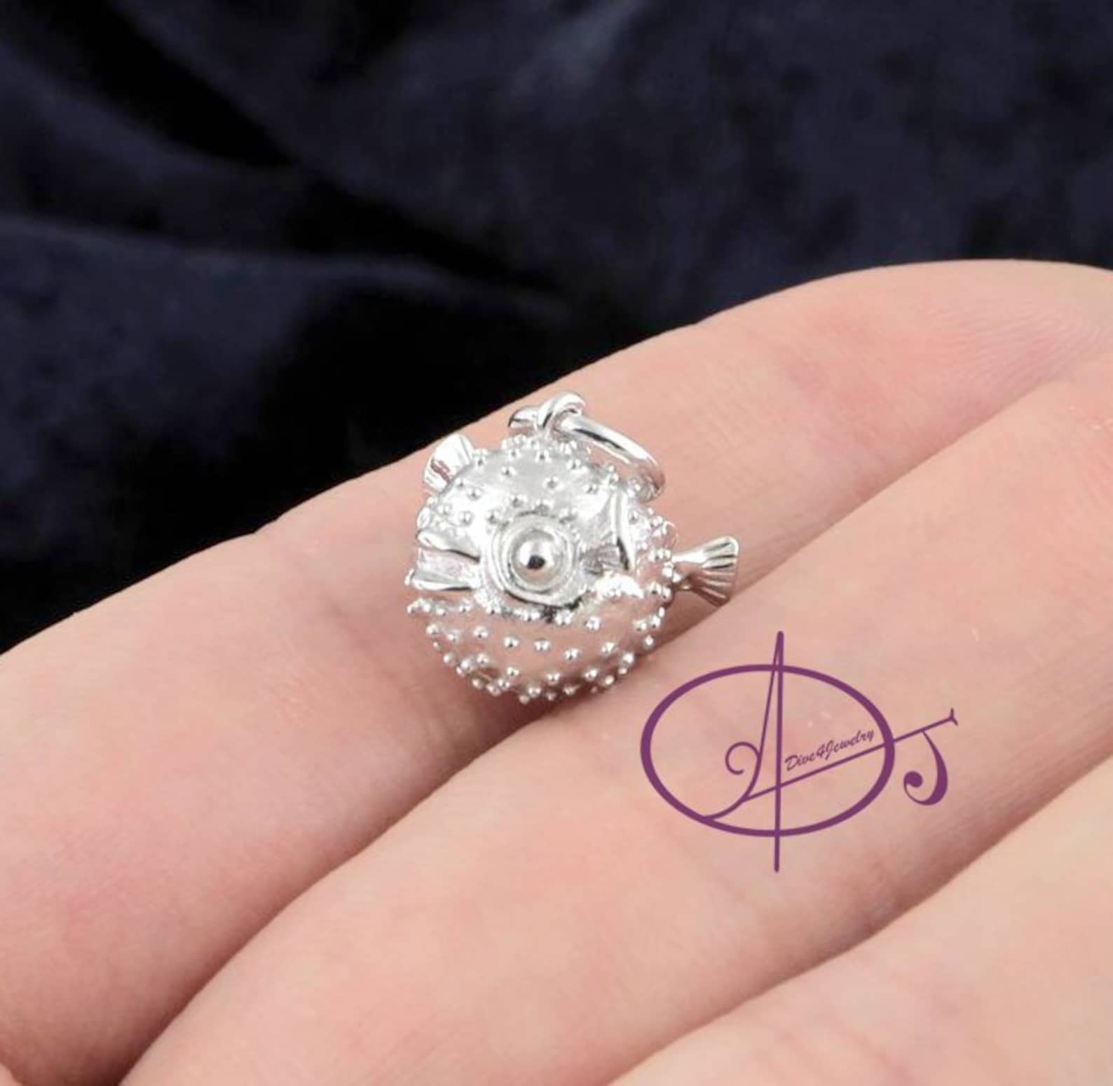 Little Puffer Fish Charm Sterling Silver 3D Pufferfish Pendant With ...