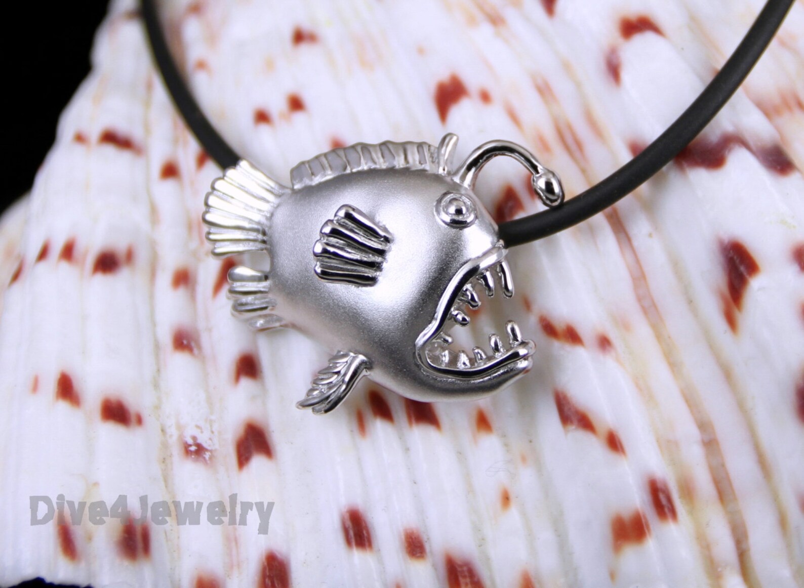Angler Fish Necklace Sterling Silver Satin Matte Fish Pendant Deep Sea ...