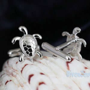 3D Turtle Cufflinks in Solid 925 Sterling Silver Rhodium Plated ...
