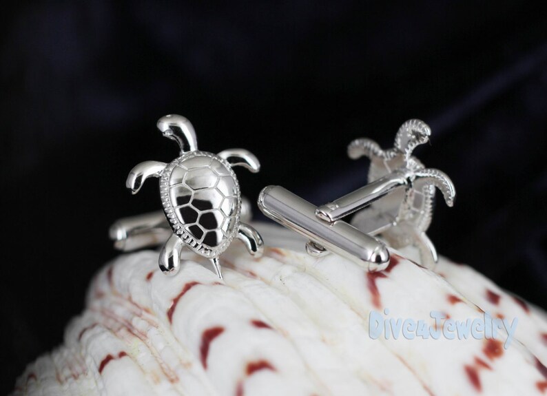 3D Turtle Cufflinks in Solid 925 Sterling Silver Rhodium Plated ...