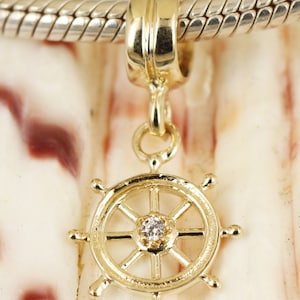 Ship Wheel Charm in Genuine Solid 9ct 9K Yellow Gold CZ Ship Boat Wheel ...