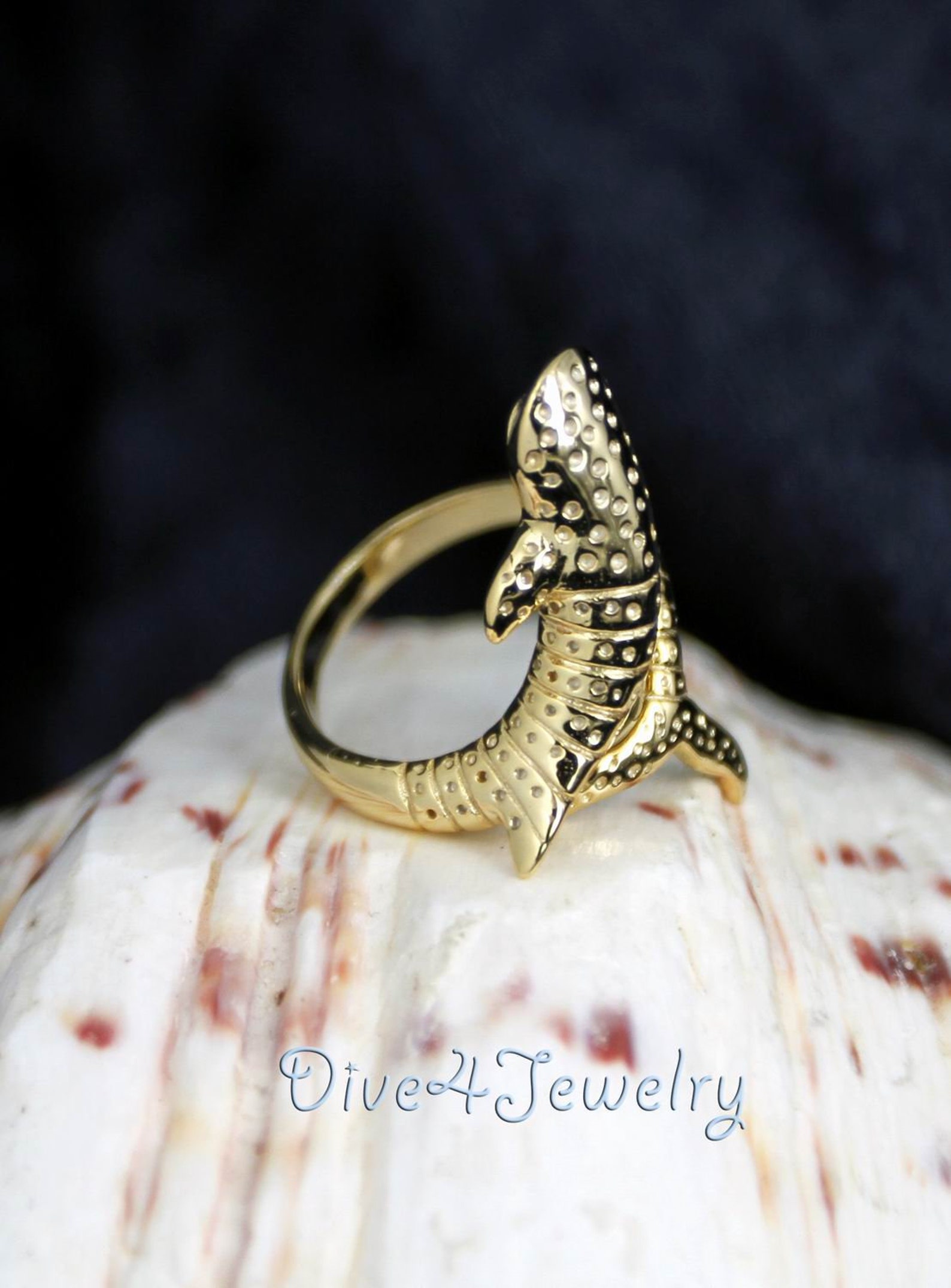 Whale Shark Ring in Sterling Silver Gold Plated Wrap Ring Size ...