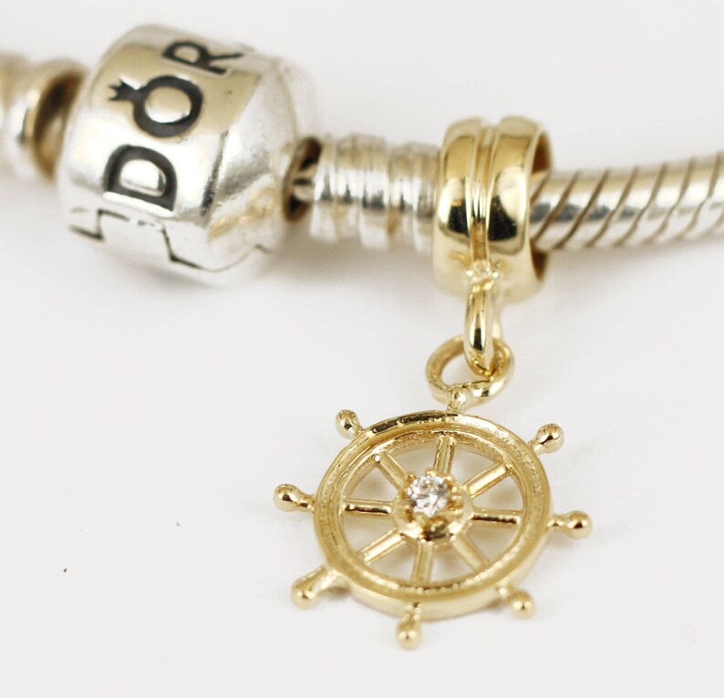 Ship Wheel Charm in Genuine Solid 9ct 9K Yellow Gold CZ Ship | Etsy