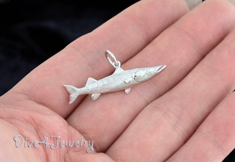 Barracuda Fish Sterling Silver Pendant With Necklace 3D Ocean Fish ...