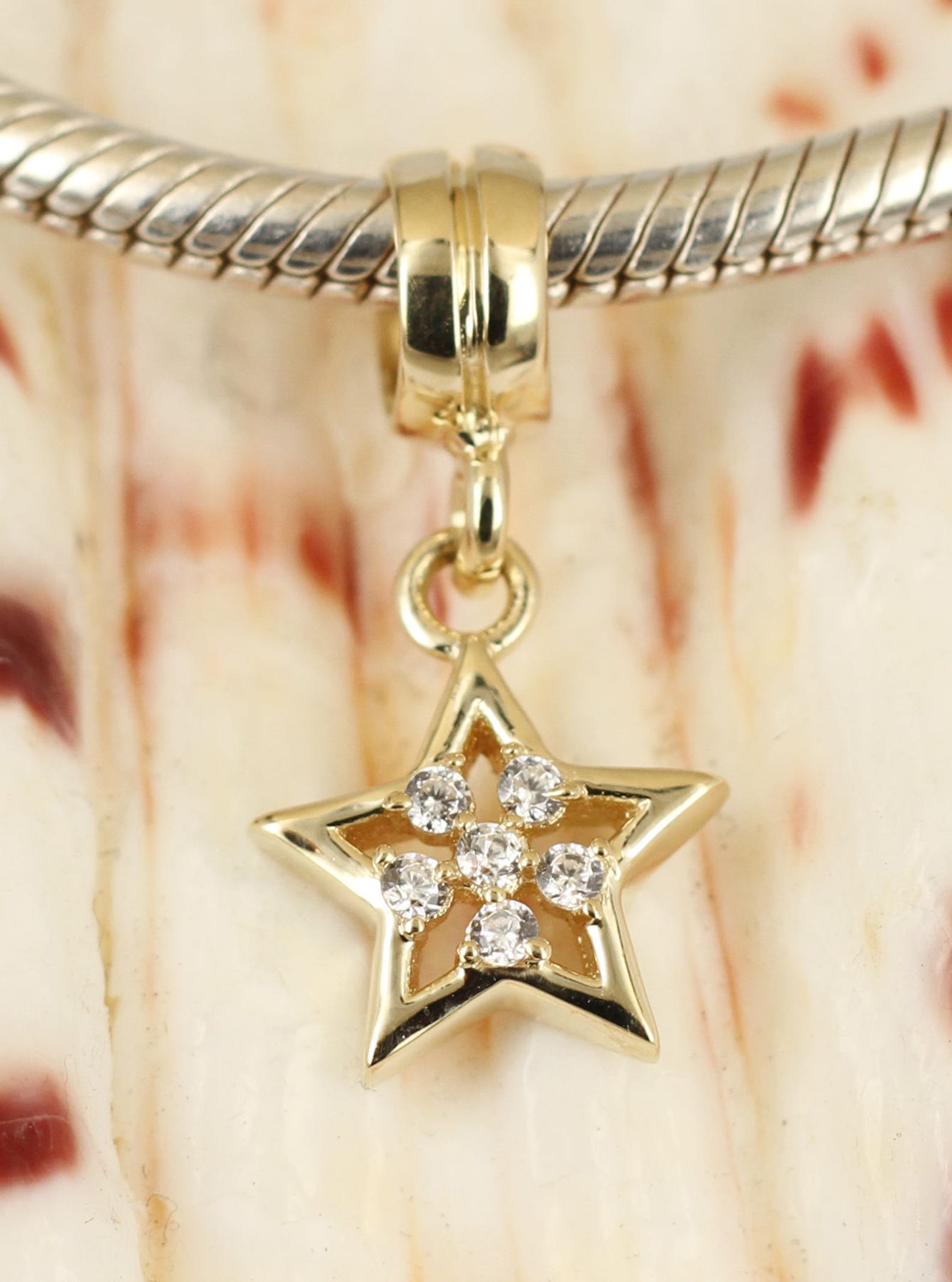 9K Cz Star Charm Bead Solid 9K 9ct Yellow Gold Wishing Twinkling STAR ...