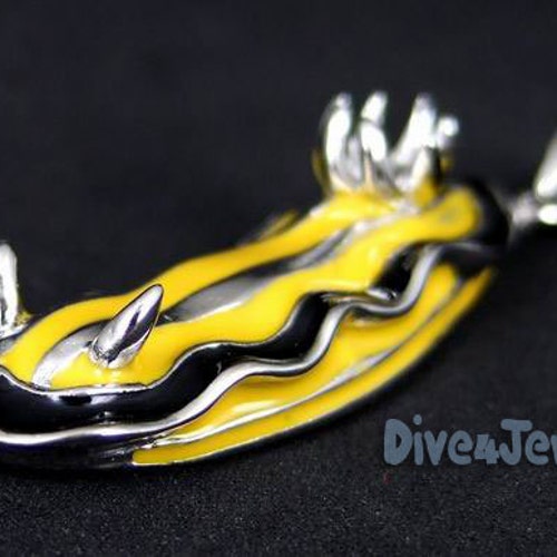 Sea Slug Pendant Nudibranch Necklace Black and White Enamal - Etsy