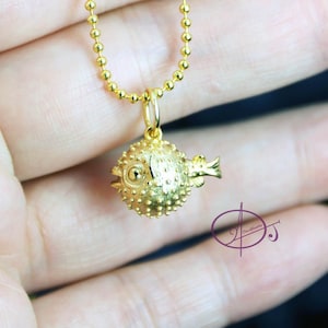 Little Puffer Fish Charm Sterling Silver Gold Plated 3D Pufferfish ...