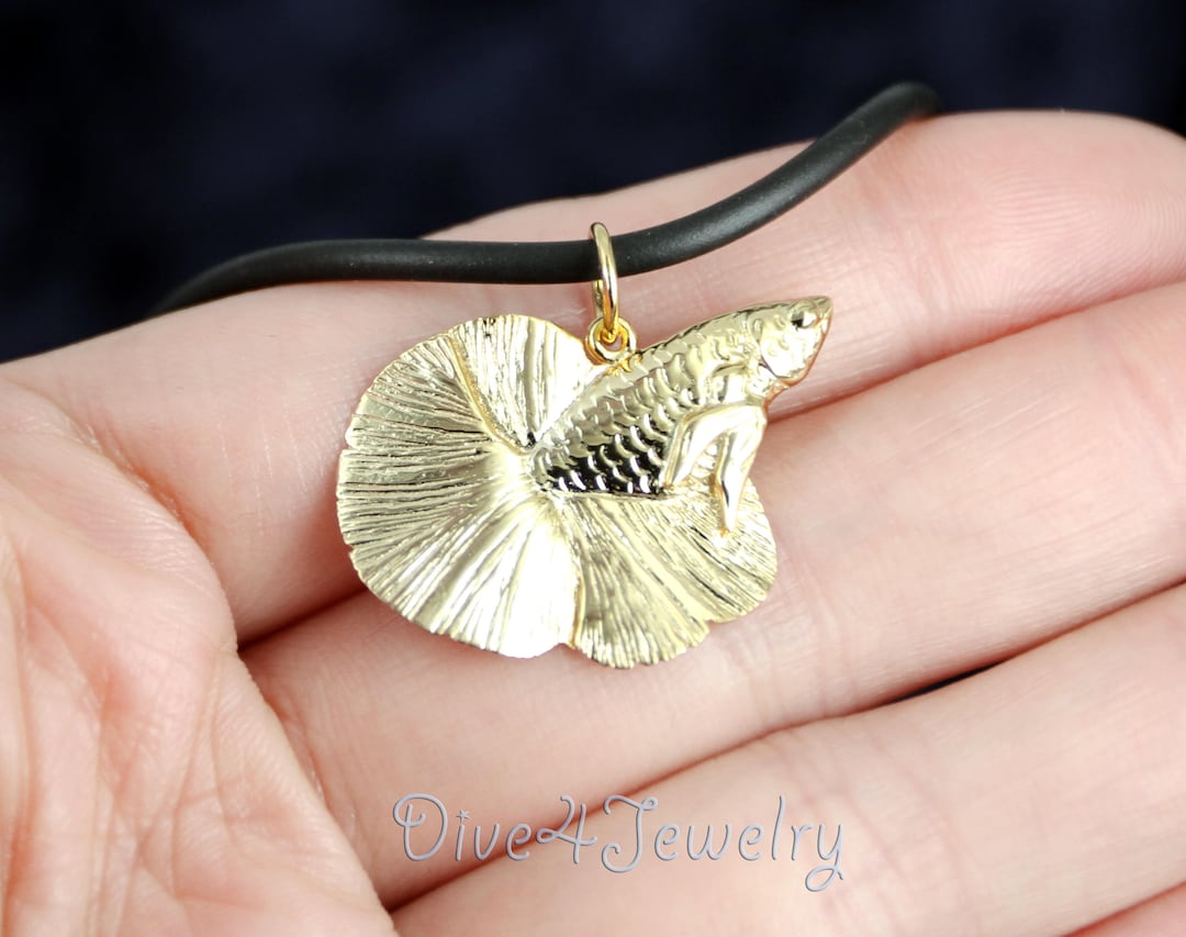 Betta Fish Pendant Necklace 925 Sterling Silver Gold Plated Halfmoon ...
