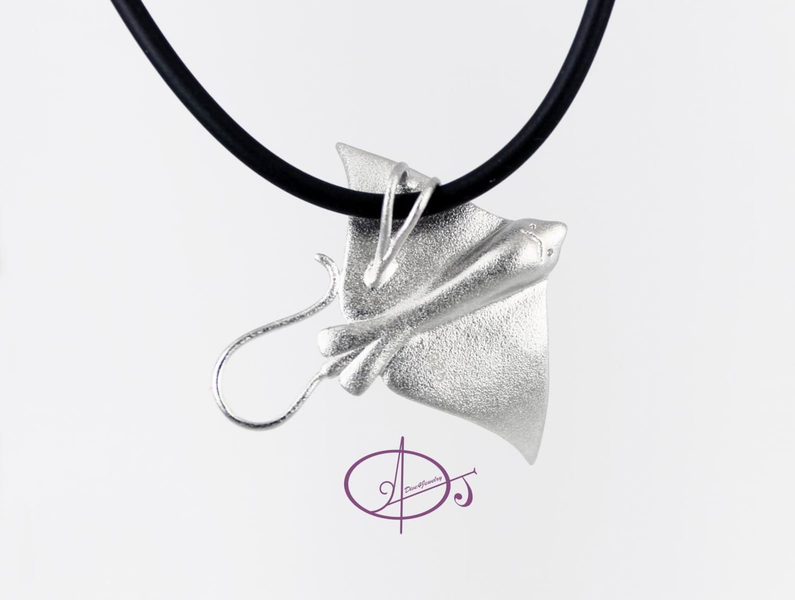 Spotted Eagle Ray Necklace Sterling Silver Rhodium Satin 3D Pendant ...
