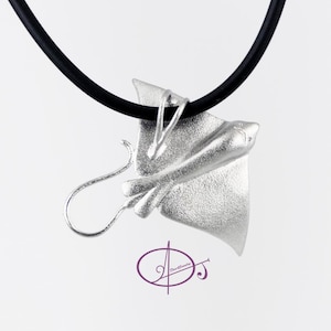 Spotted Eagle Ray Necklace Sterling Silver Rhodium Satin 3D Pendant ...