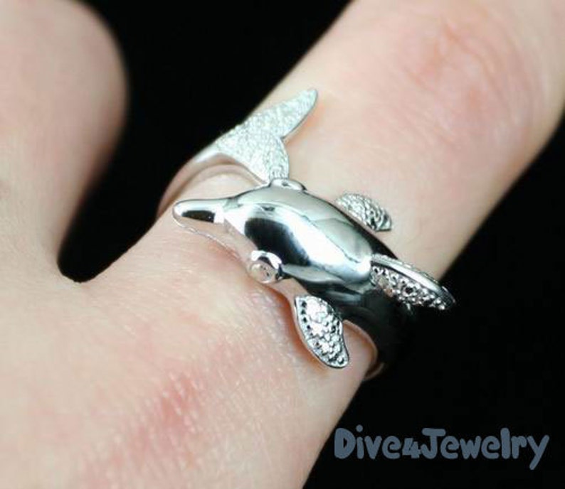 Dolphin Ring Solid 925 Sterling Silver Rhodium Wrap Ring Size ...