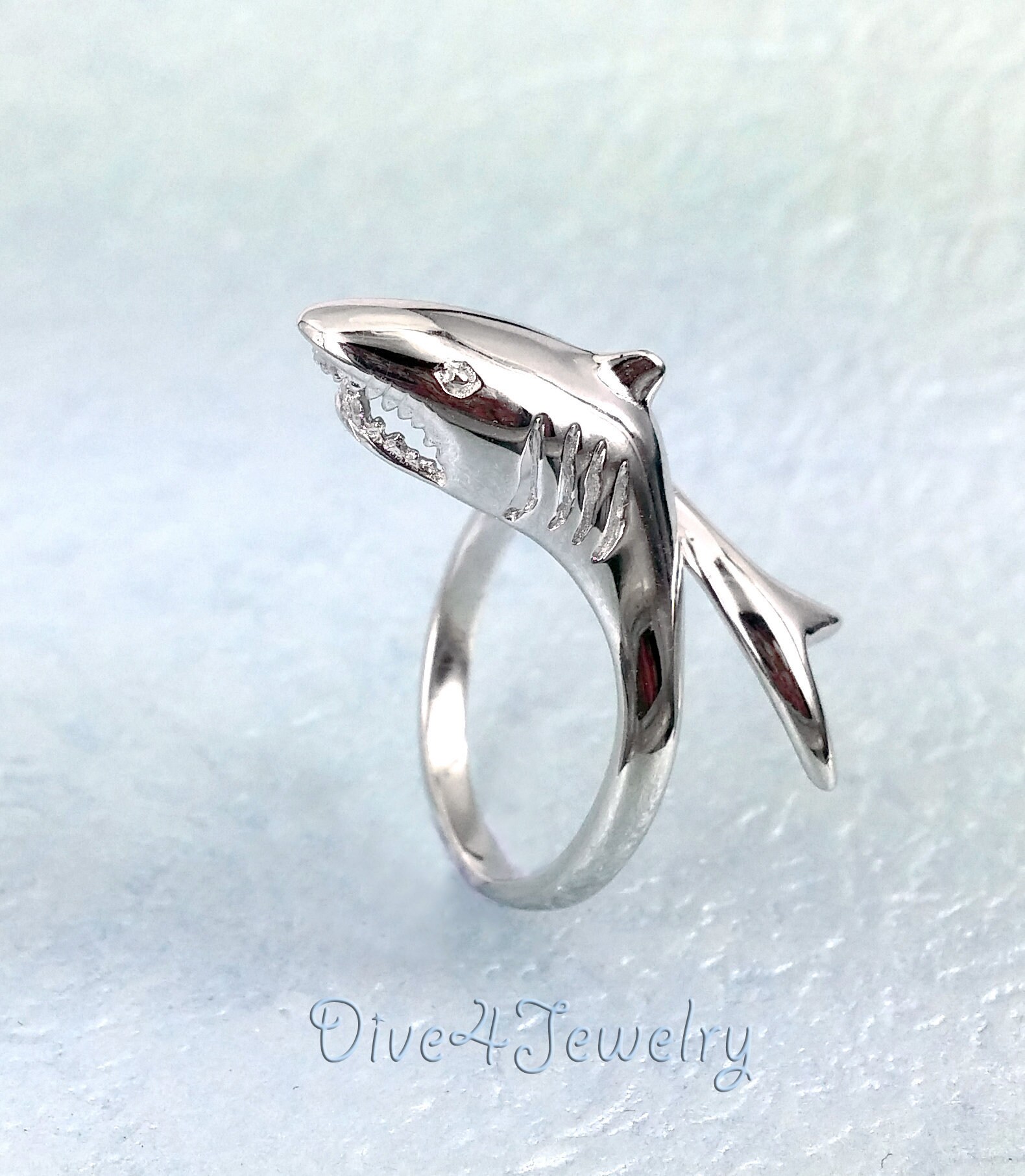 Shark Ring in Sterling Silver Great White Shark Wrap Ring Size | Etsy