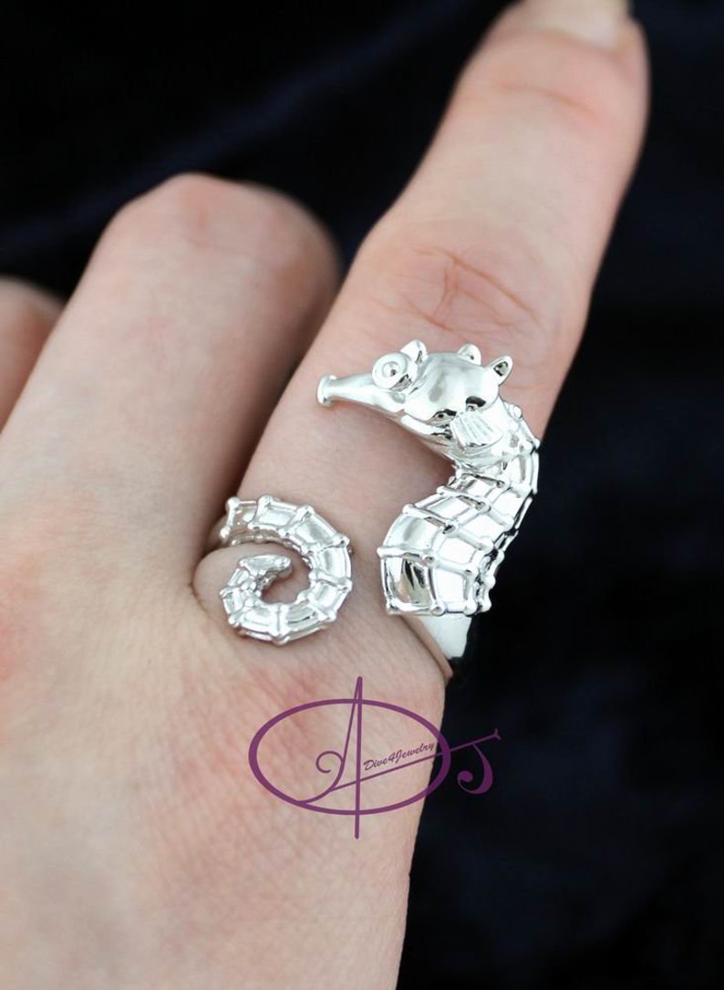 Seahorse Ring in Solid 925 Sterling Silver Size Adjustable Sea - Etsy