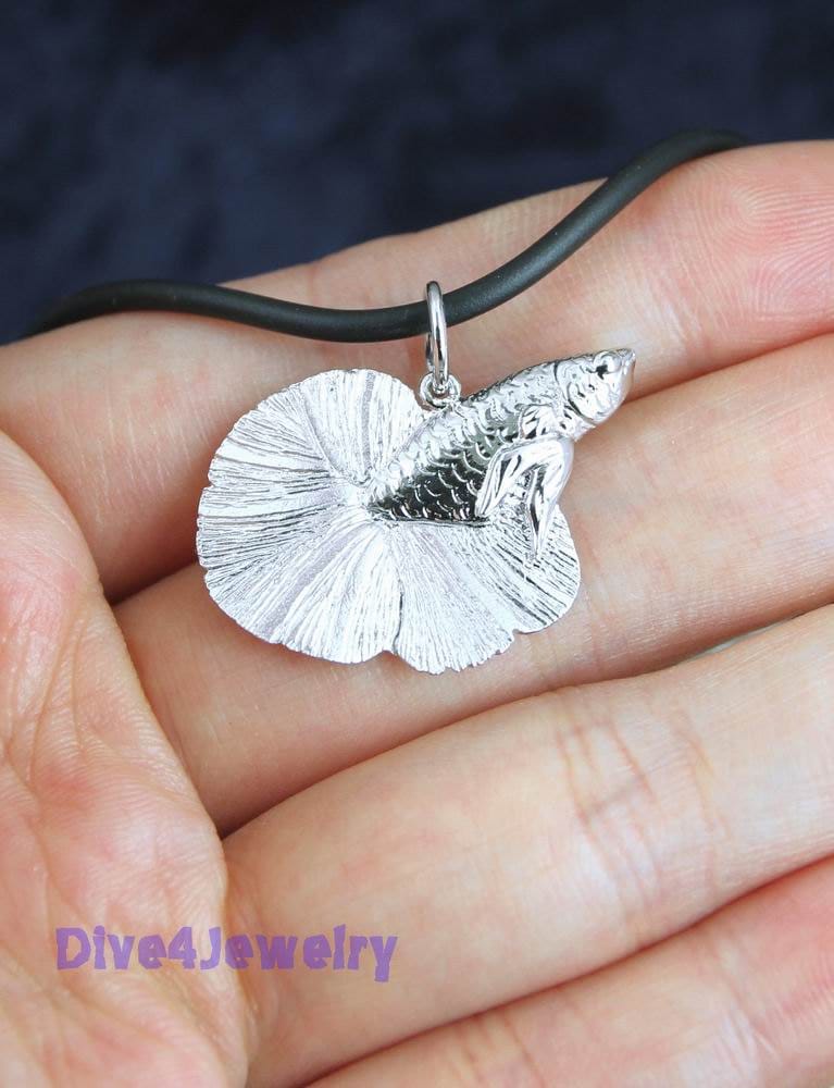 3D Betta Fish in Sterling Silver Pendant With Necklace Siamese Fighting ...