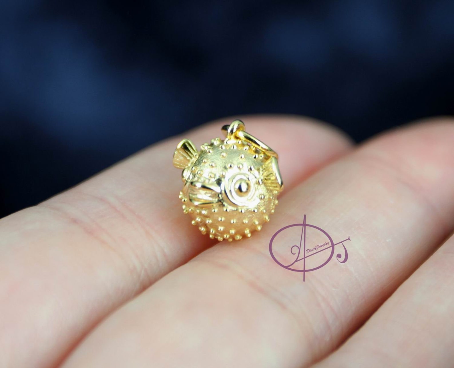 Little Puffer Fish Charm Sterling Silver Gold Plated 3D | Etsy
