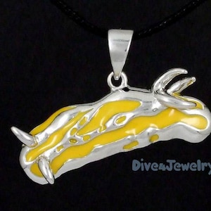Sea Slug Necklace Nudibranch Necklace Sterling Silver Yellow Enamel ...