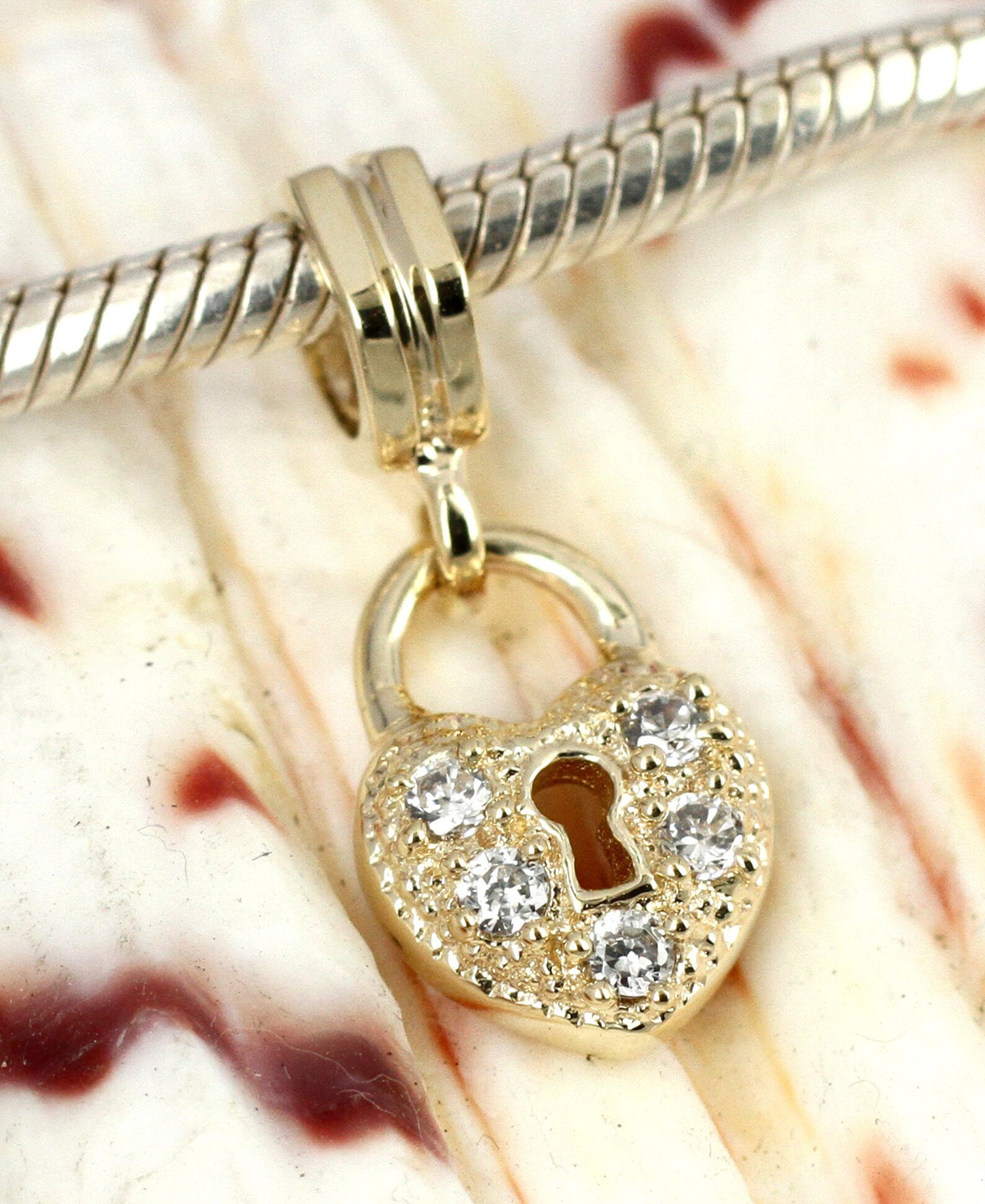 Love Heart Lock Charm Solid 9K 9ct Gold or Rose Gold With Cz Gemstones ...