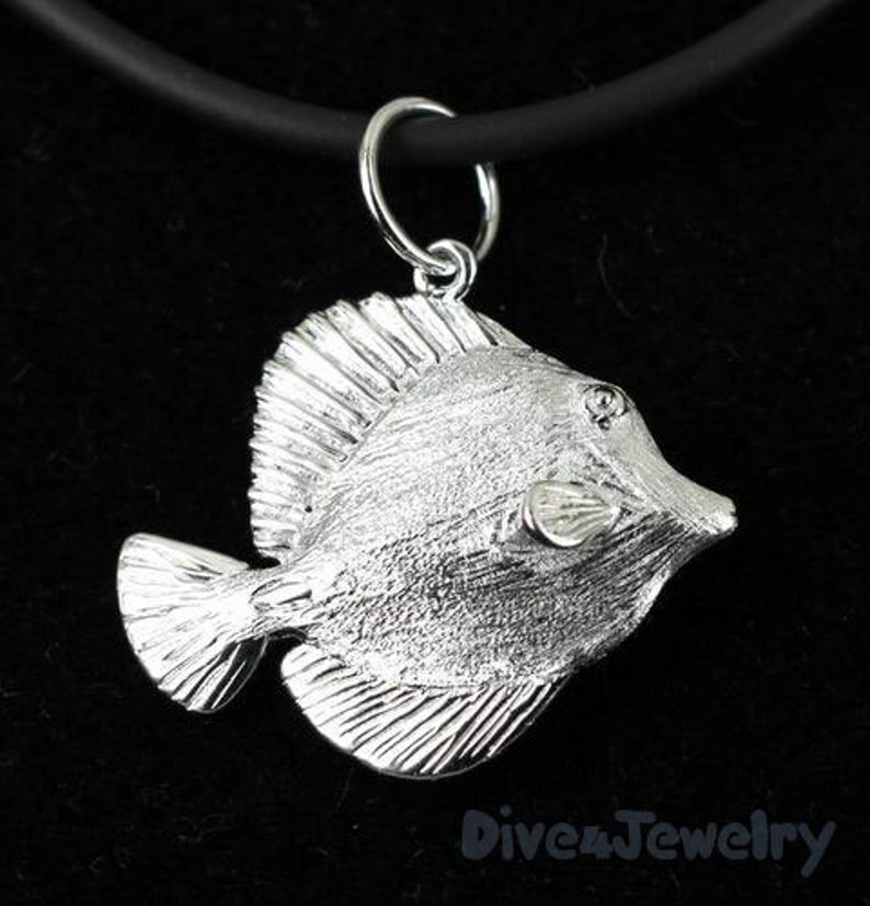 Yellow Tang Fish Pendant in Solid 925 Sterling Silver Rhodium Plated ...