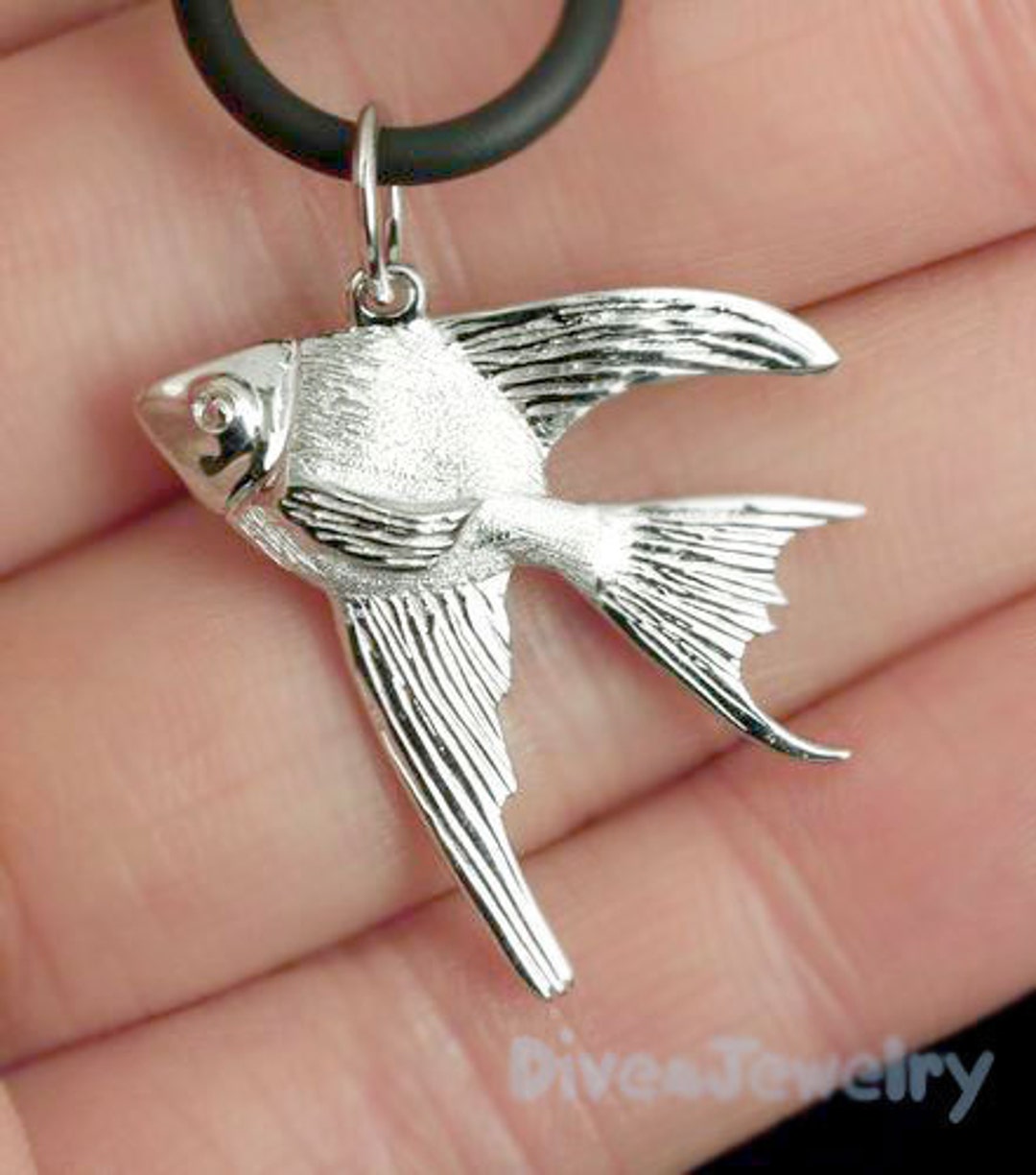 Angelfish Necklace Solid 925 Sterling Silver Rhodium Plated 3D Angel ...