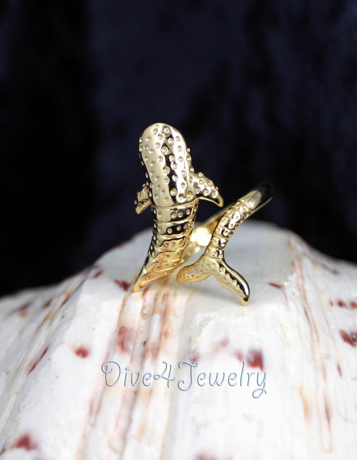 Whale Shark Ring in Sterling Silver Gold Plated Wrap Ring Size ...