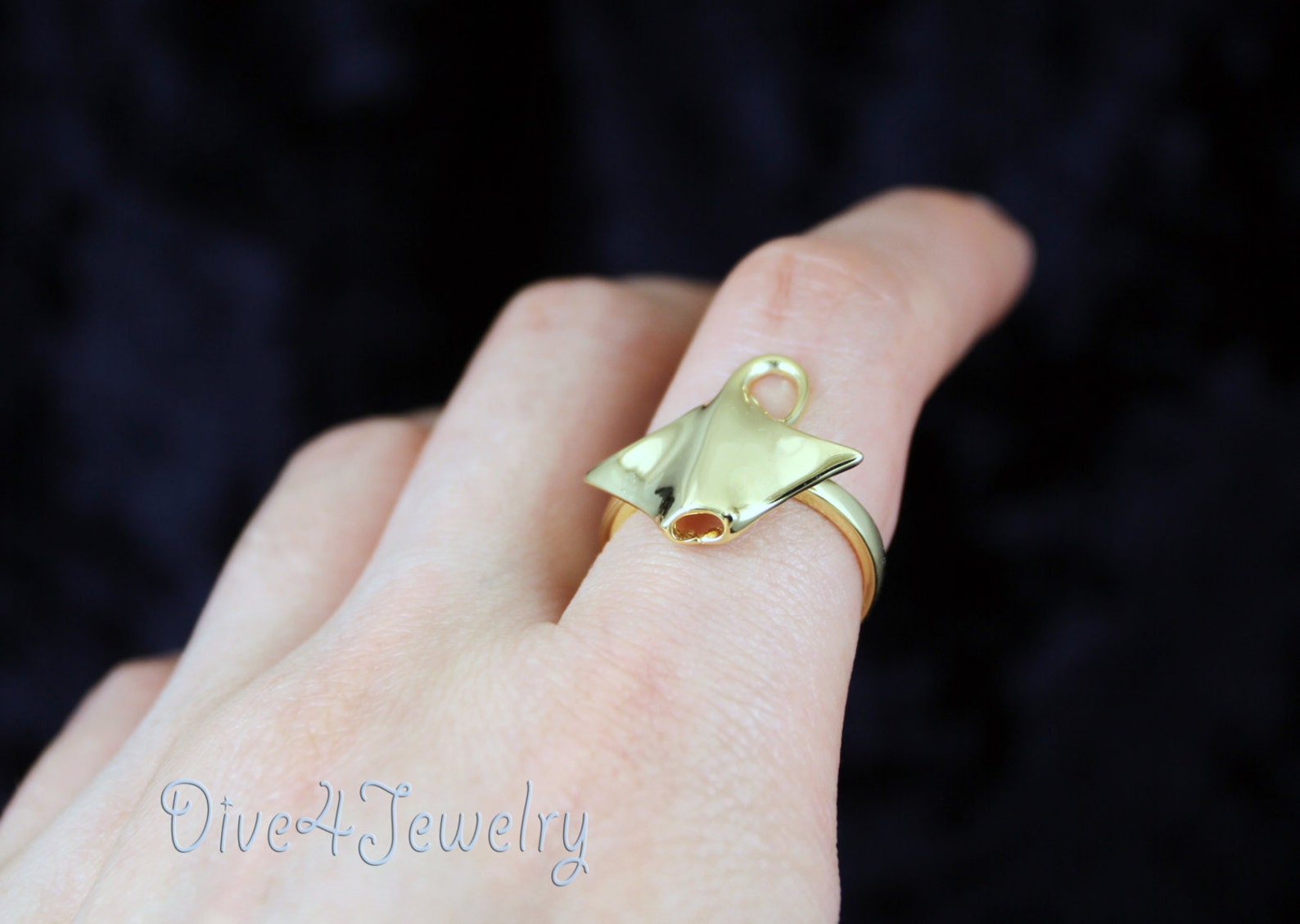 Manta Ray Ring Gold Plated Solid 925 Sterling Silver Open Band Ring ...