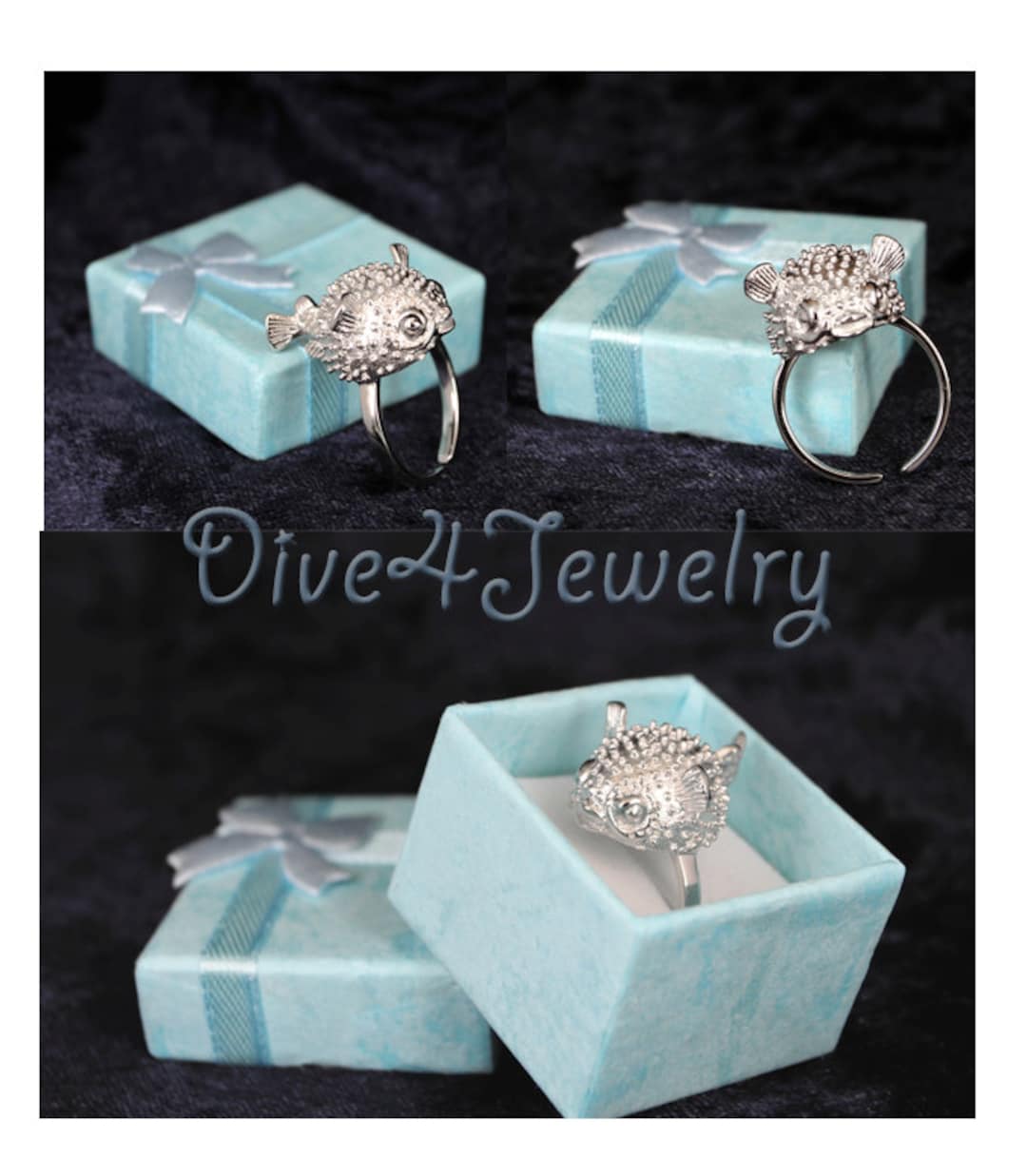 Puffer Fish Ring in Sterling Silver Open Ring Size Adjustable Beach ...